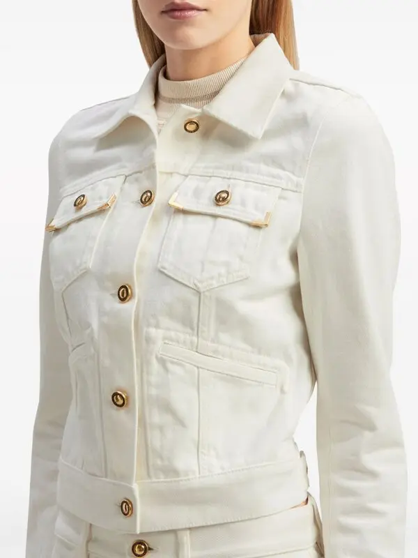Palm Angels Spread-collar Cotton Denim Jacket - Ecru