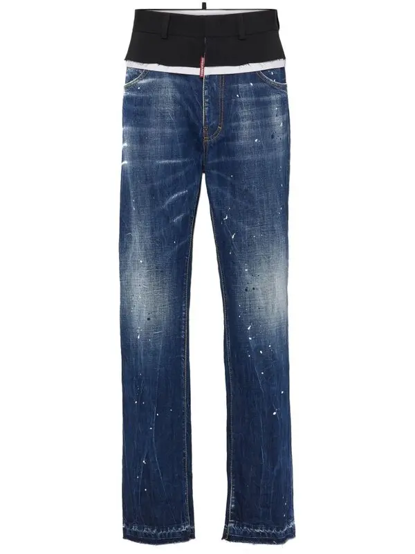 Dsquared2 Washed Denim Jeans With Paint Splatter Detail - Navy Blue