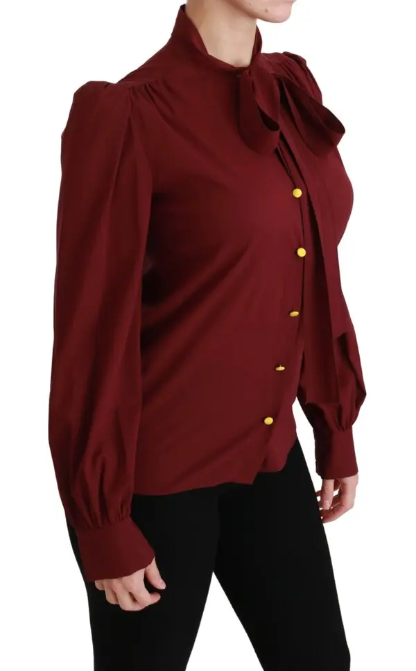 Dolce & Gabbana Long Sleeve Silk Shirt Blouse Top - Maroon