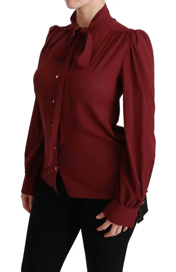 Dolce & Gabbana Long Sleeve Silk Shirt Blouse Top - Maroon