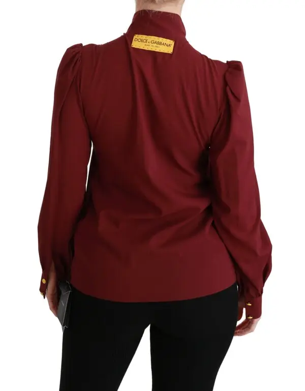 Dolce & Gabbana Long Sleeve Silk Shirt Blouse Top - Maroon