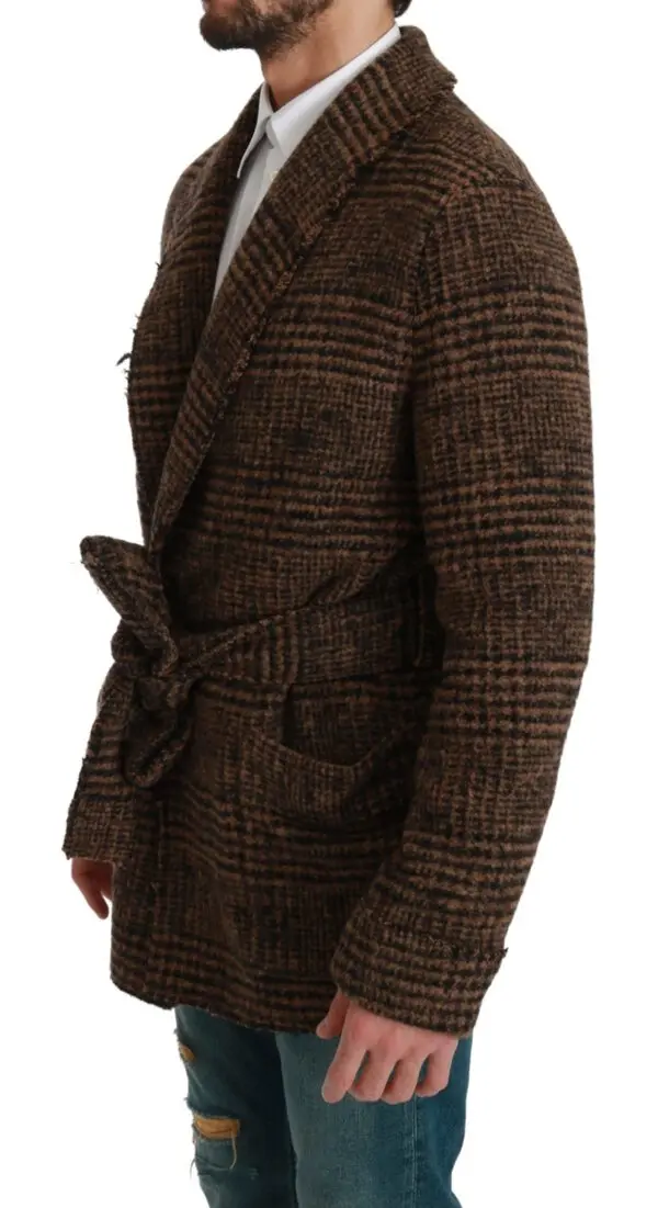Dolce & Gabbana Checked Wool Blend Robe Coat