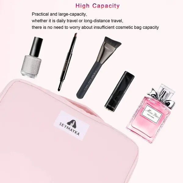 SEYMAYKA Large Makeup Bag Set Kabuki Brush & Makeup Sponge