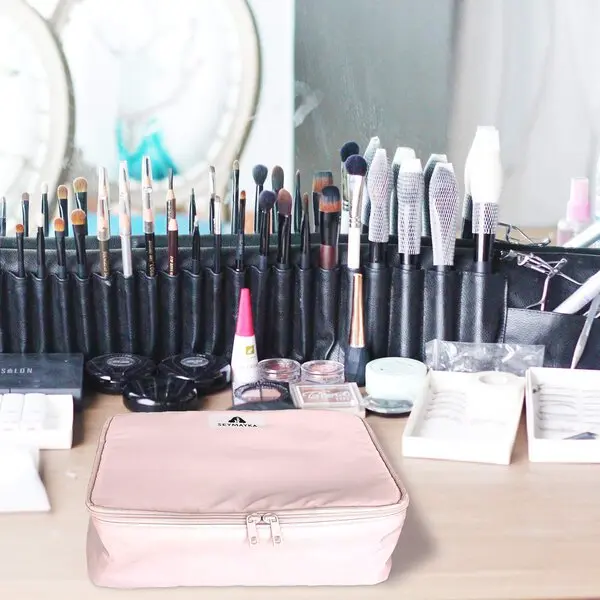 SEYMAYKA Large Makeup Bag Set Kabuki Brush & Makeup Sponge