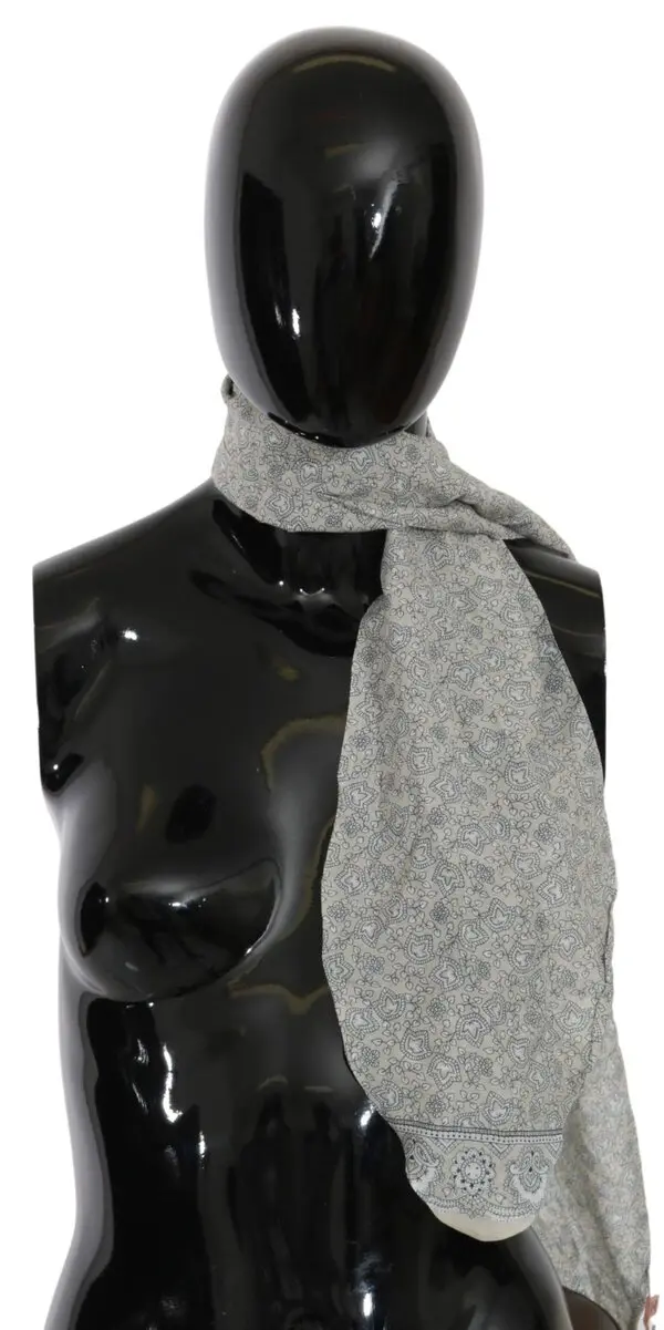 Ermanno Scervino Cotton Blue Fantasy Print Scarf - Beige