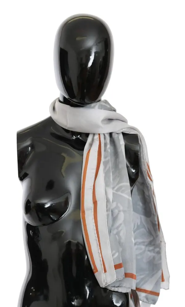 Costume National Red Silk Shawl Foulard Wrap Scarf - Gray