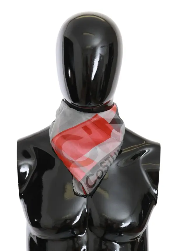 Costume National Red 100% Silk Branded Scarf - Gray