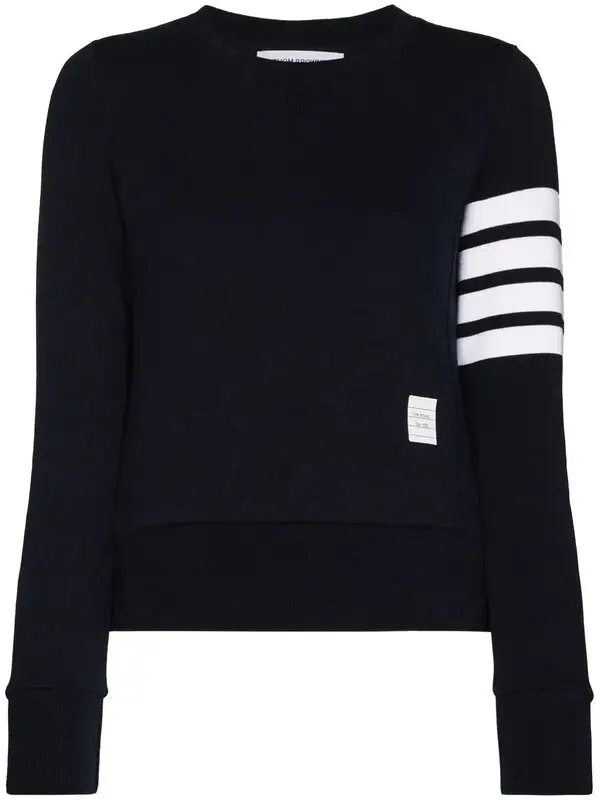 Thom Browne Four-bar Stripe Cotton Sweatshirt - Navy