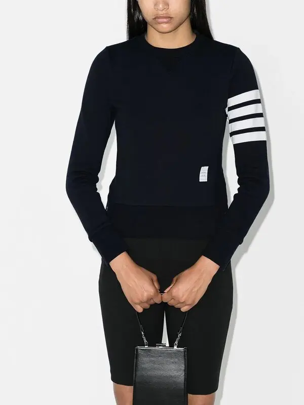 Thom Browne Four-bar Stripe Cotton Sweatshirt - Navy