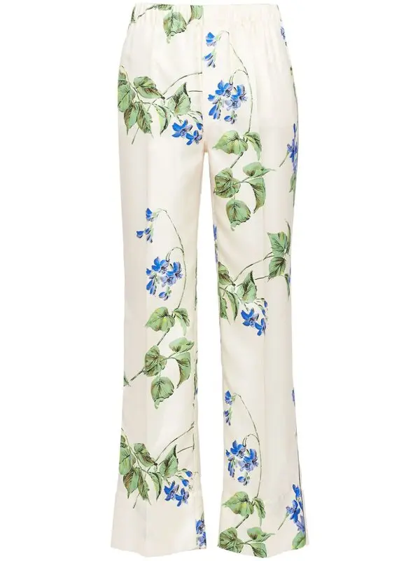 Prada Floral Twill Trousers - Talco