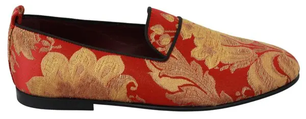 Dolce & Gabbana Gold Brocade Loafers Slides