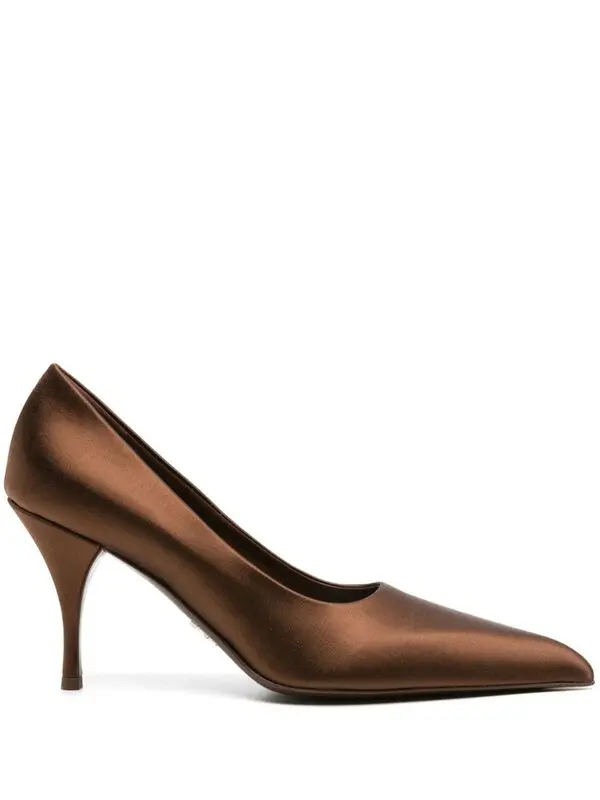 Prada Pointed-toe Satin Pumps - Tabacco