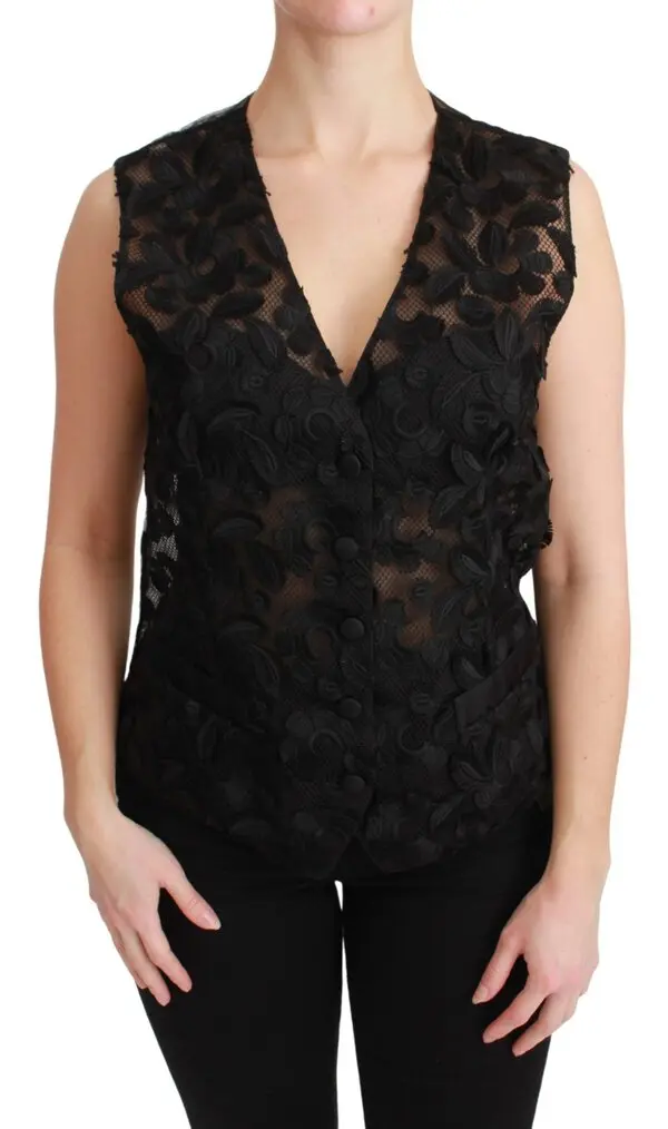 Dolce & Gabbana Floral Brocade Sleeveless Vest - Black