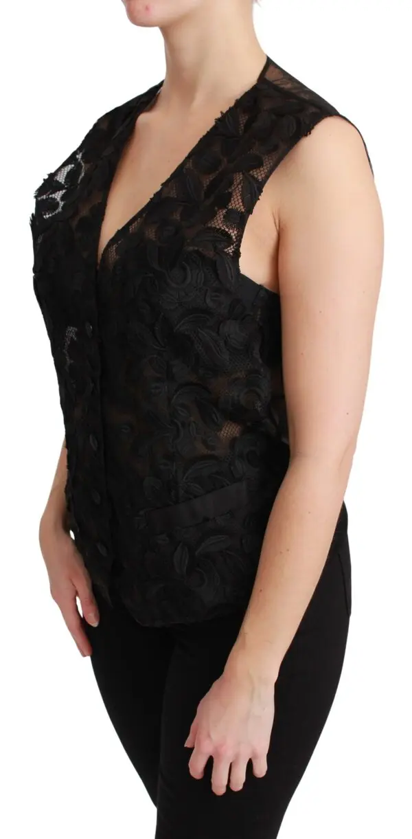 Dolce & Gabbana Floral Brocade Sleeveless Vest - Black