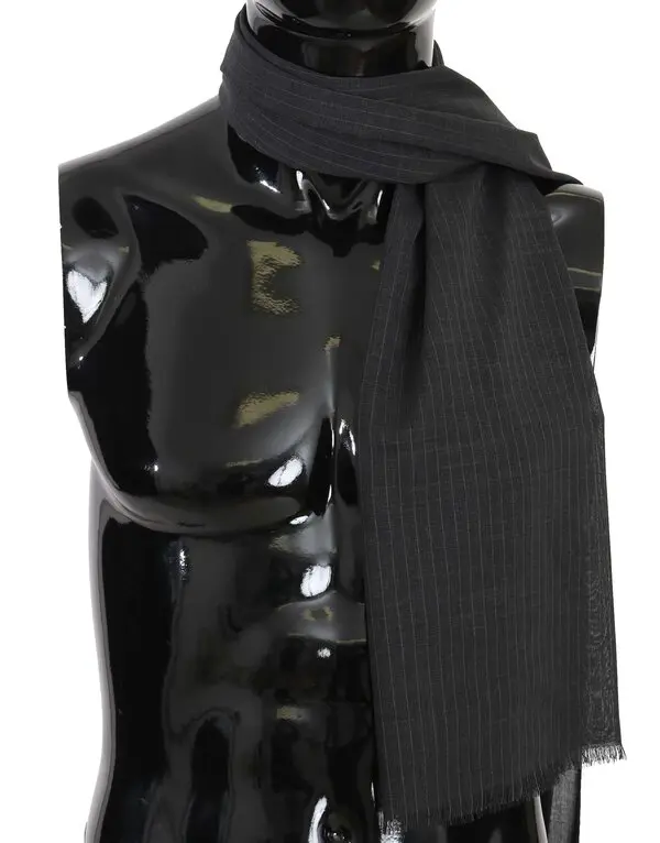 Dolce & Gabbana 100% Wool Striped Pattern Wrap Scarf - Gray