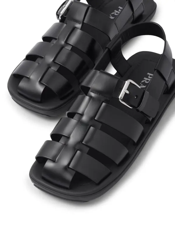 Prada Interwoven Straps Flat Sandals - Nero