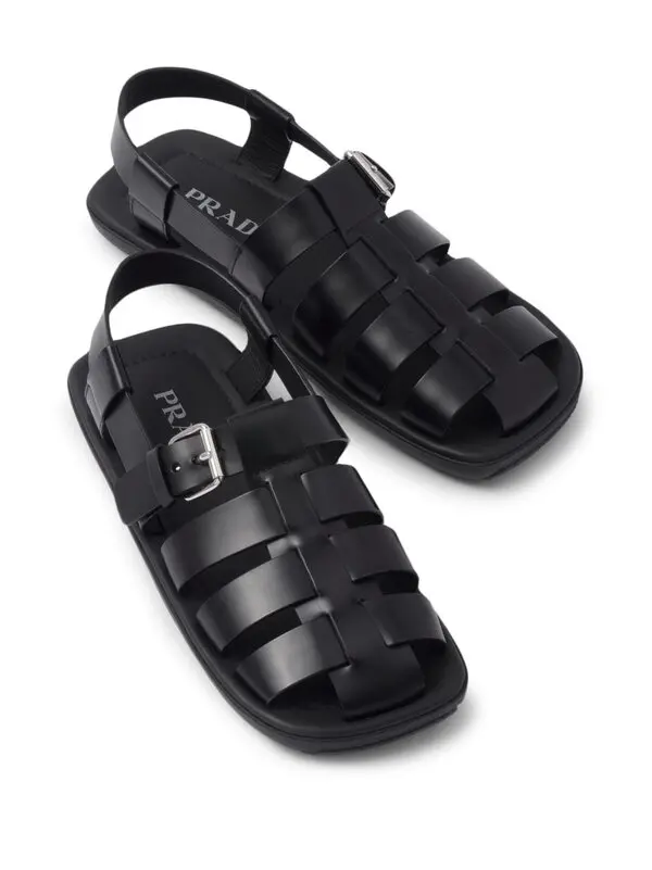 Prada Interwoven Straps Flat Sandals - Nero