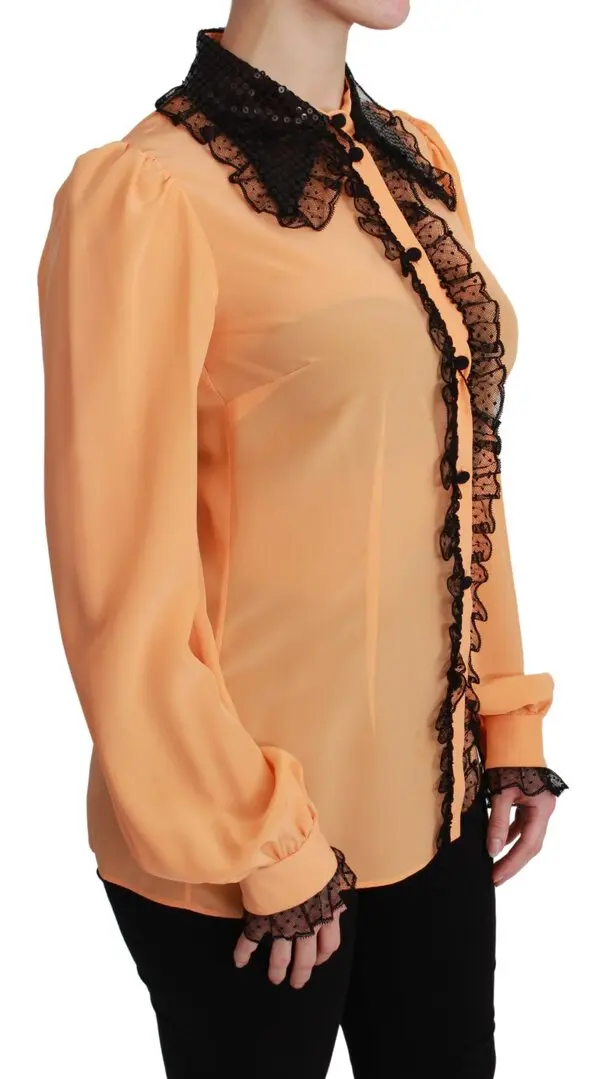 Dolce & Gabbana Silk Sequin Lace Blouse Shirt