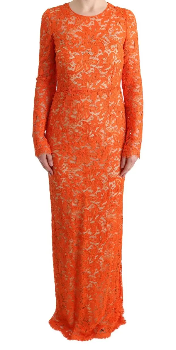 Dolce & Gabbana Floral Ricamo Sheath Long Dress - Orange