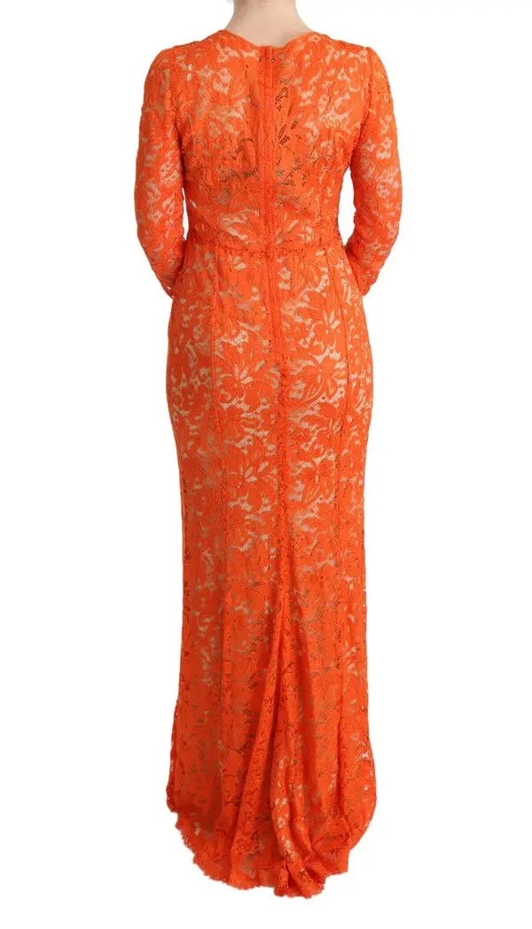 Dolce & Gabbana Floral Ricamo Sheath Long Dress - Orange
