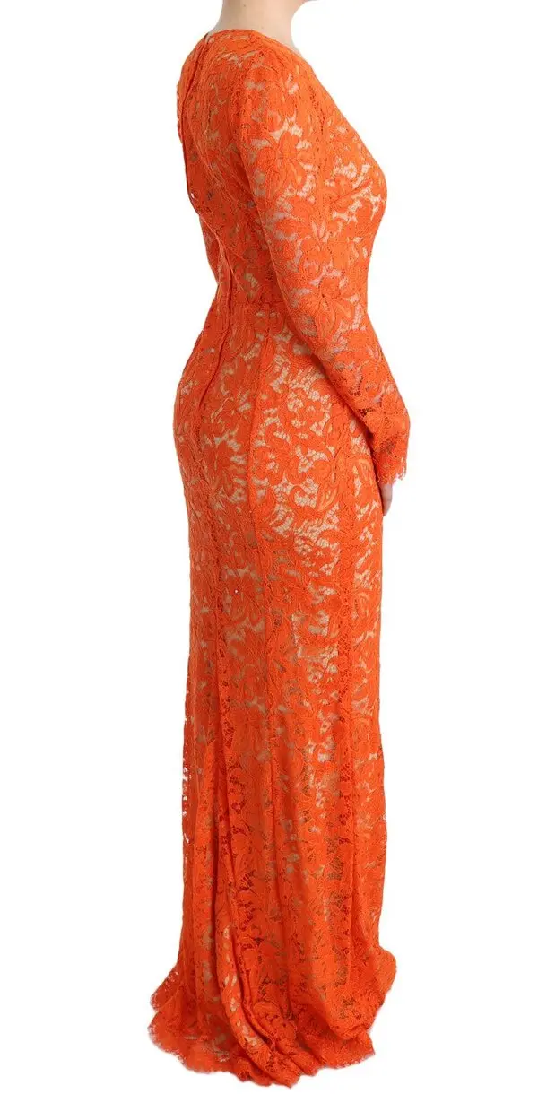 Dolce & Gabbana Floral Ricamo Sheath Long Dress - Orange