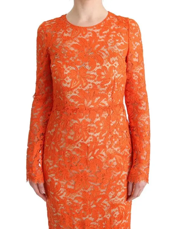 Dolce & Gabbana Floral Ricamo Sheath Long Dress - Orange