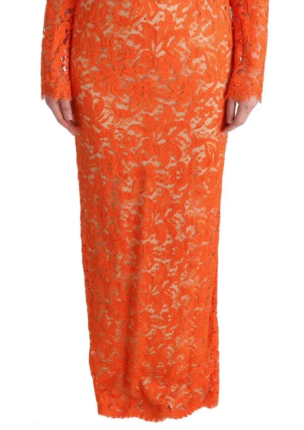 Dolce & Gabbana Floral Ricamo Sheath Long Dress - Orange