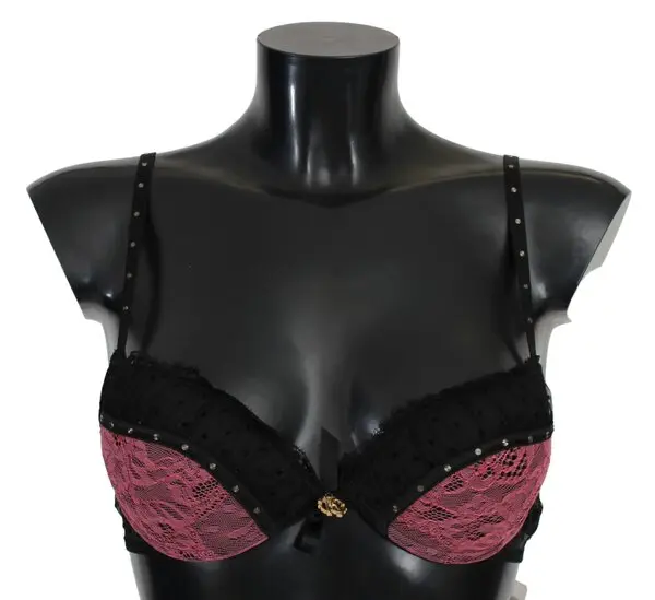 Roberto Cavalli Pink Lace Push Up Bra Underwear - Black