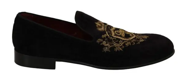 Dolce & Gabbana Velvet Loafers With Gold Crown Embroidery