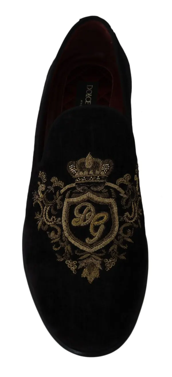 Dolce & Gabbana Velvet Loafers With Gold Crown Embroidery