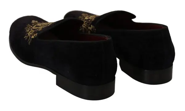 Dolce & Gabbana Velvet Loafers With Gold Crown Embroidery