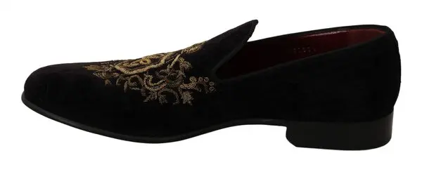 Dolce & Gabbana Velvet Loafers With Gold Crown Embroidery