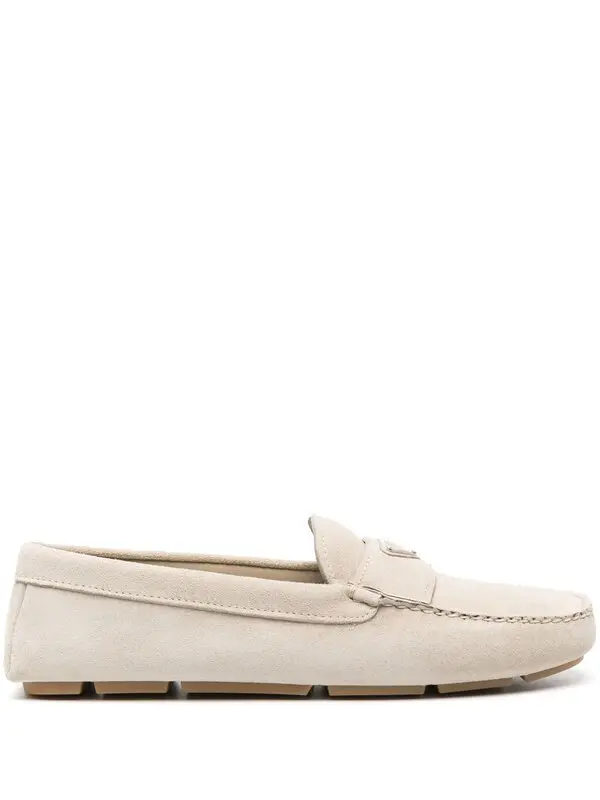 Prada Triangle-logo Suede Loafers - Bleu