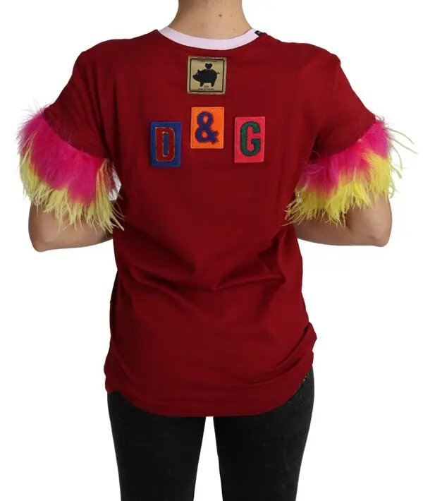 Dolce & Gabbana Pig Print Feather Sleeves T-shirt Top