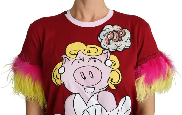 Dolce & Gabbana Pig Print Feather Sleeves T-shirt Top
