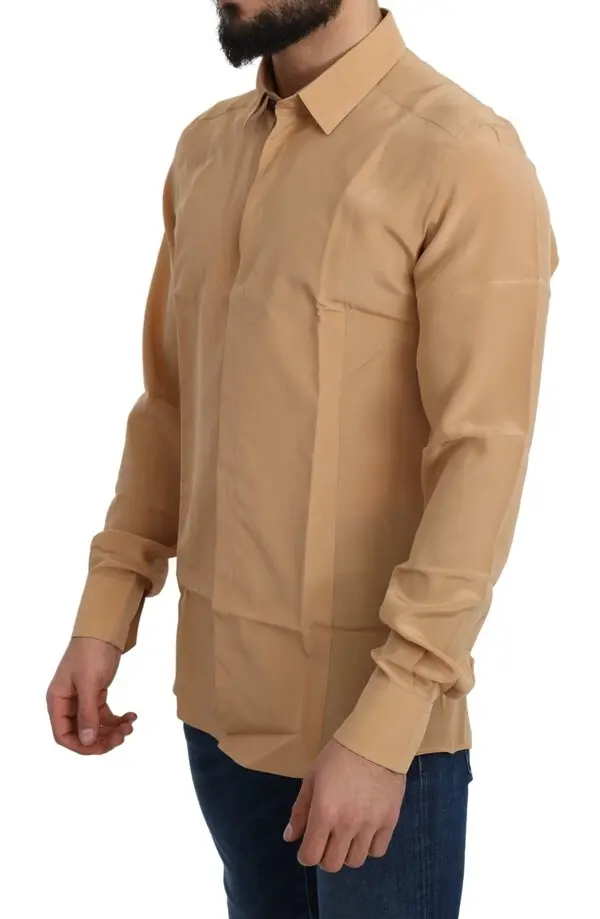 Dolce & Gabbana 100% Silk Gold Top Slim Shirt