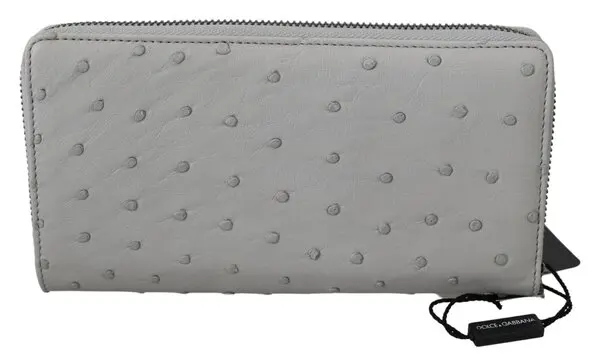 Dolce & Gabbana White Ostrich Leather Continental Clutch Wallet