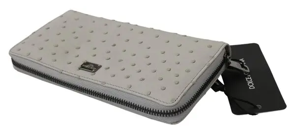 Dolce & Gabbana White Ostrich Leather Continental Clutch Wallet