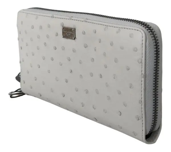 Dolce & Gabbana White Ostrich Leather Continental Clutch Wallet