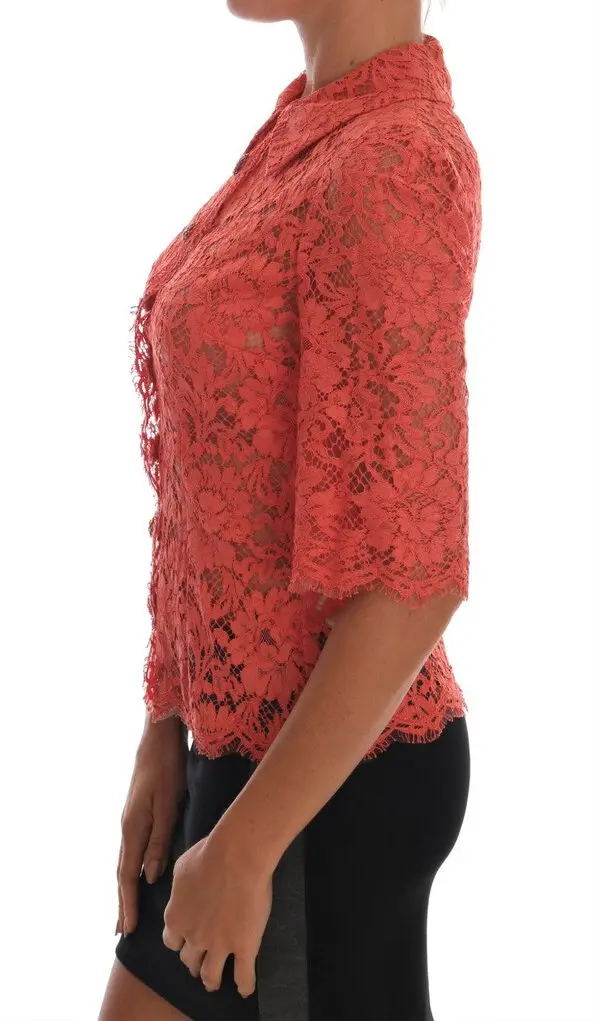 Dolce & Gabbana Floral Lace Crystal Button Blouse