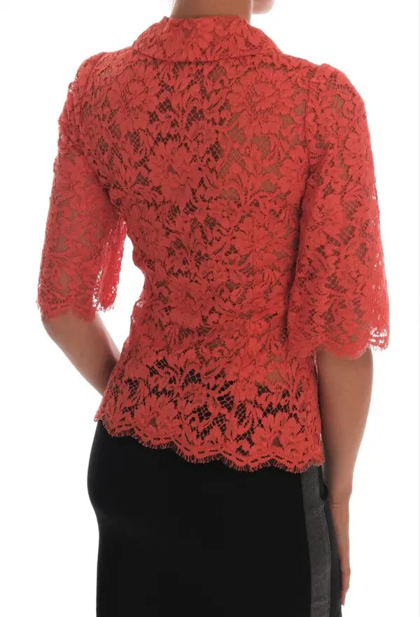 Dolce & Gabbana Floral Lace Crystal Button Blouse
