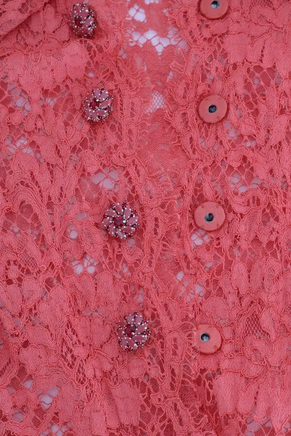 Dolce & Gabbana Floral Lace Crystal Button Blouse
