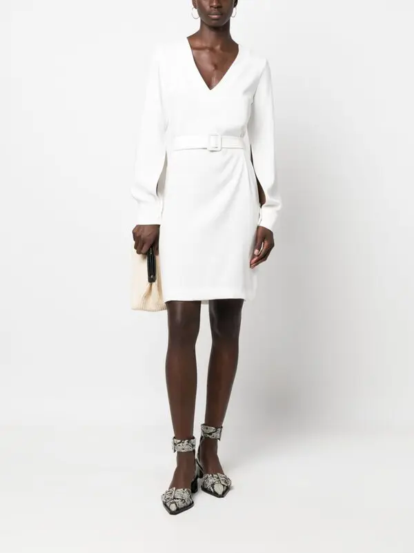 PAROSH Belted V-neck Mini Dress