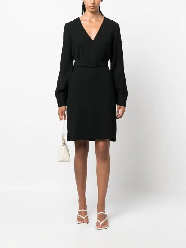 PAROSH Belted V-neck Mini Dress