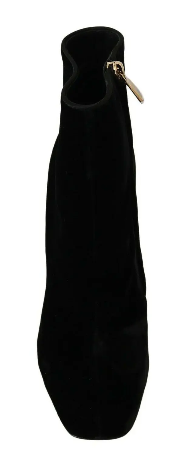 Dolce & Gabbana Velvet Crystal Square Heel Boots