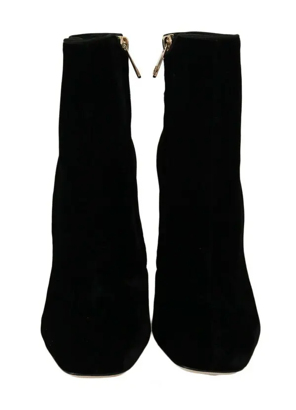 Dolce & Gabbana Velvet Crystal Square Heel Boots
