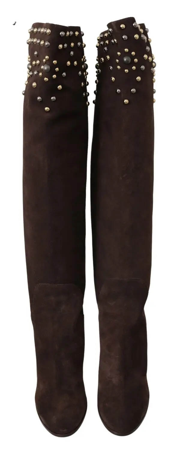 Dolce & Gabbana Suede Studded Knee High Boots