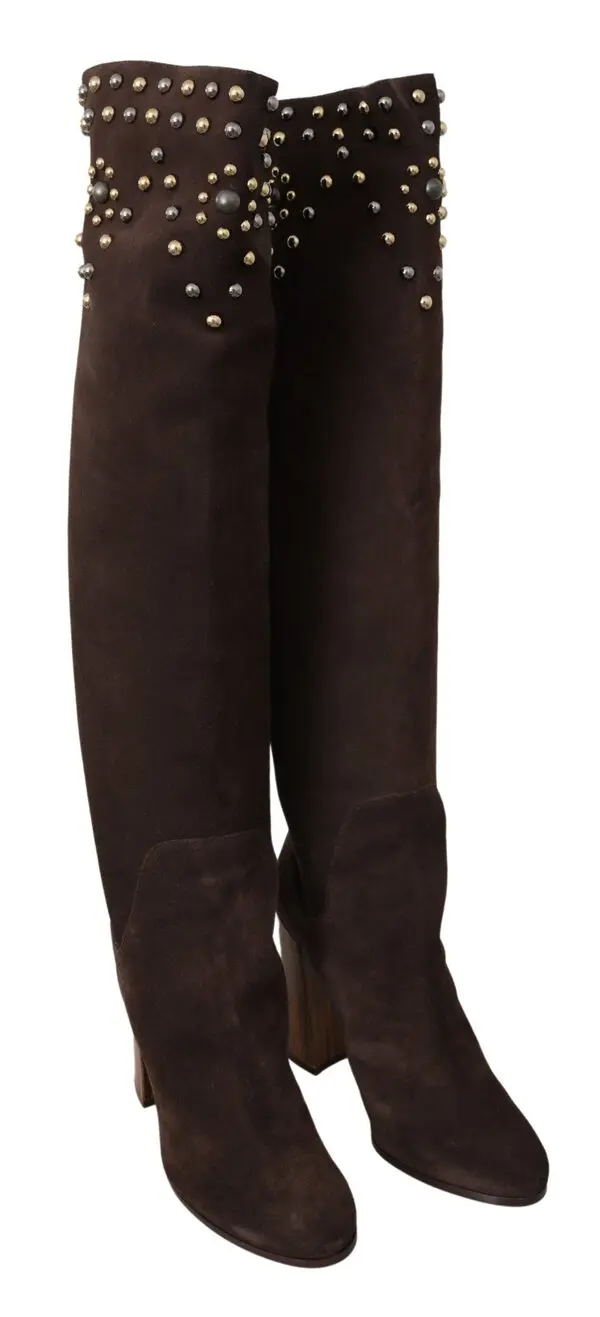 Dolce & Gabbana Suede Studded Knee High Boots