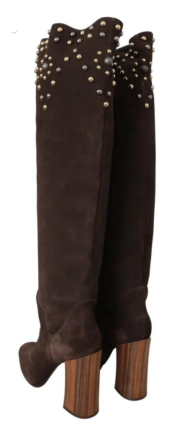 Dolce & Gabbana Suede Studded Knee High Boots