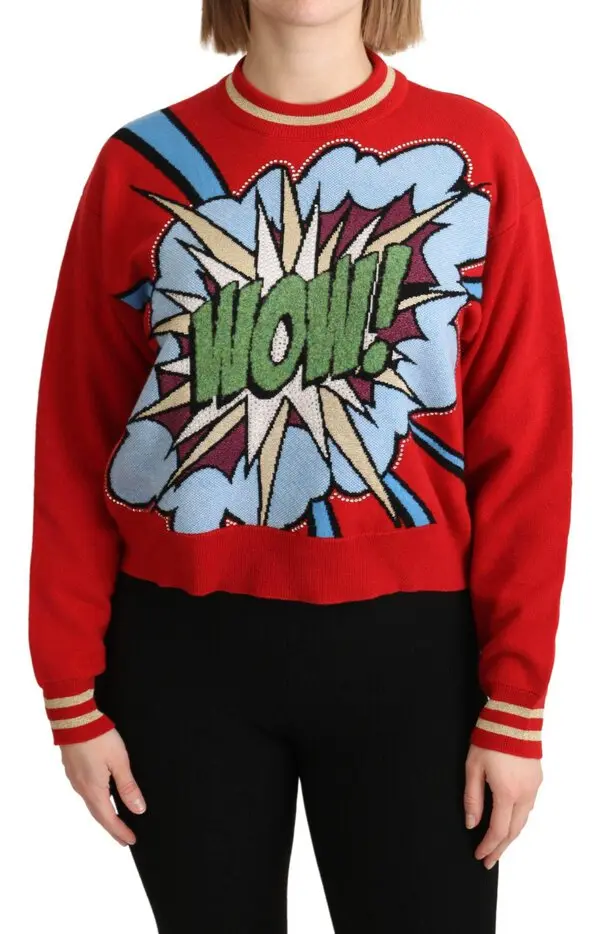 Dolce & Gabbana Knitted Cashmere Cartoon Top Sweater - Red